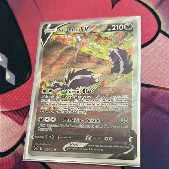 Pokemon | Toys | Pokemon Skuntank V Trading Card Black And Gray | Poshmark